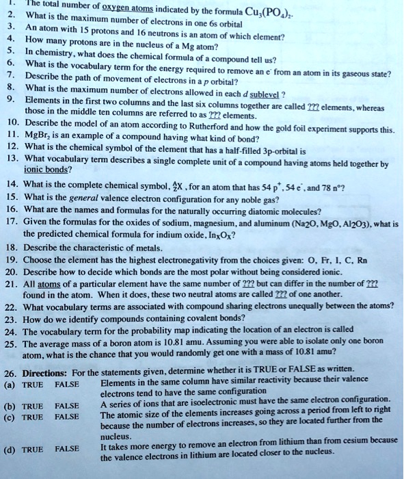 SOLVED: The total number of oxygen atoms indicated by the formula Cu(PO4)2 is the maximum number ...