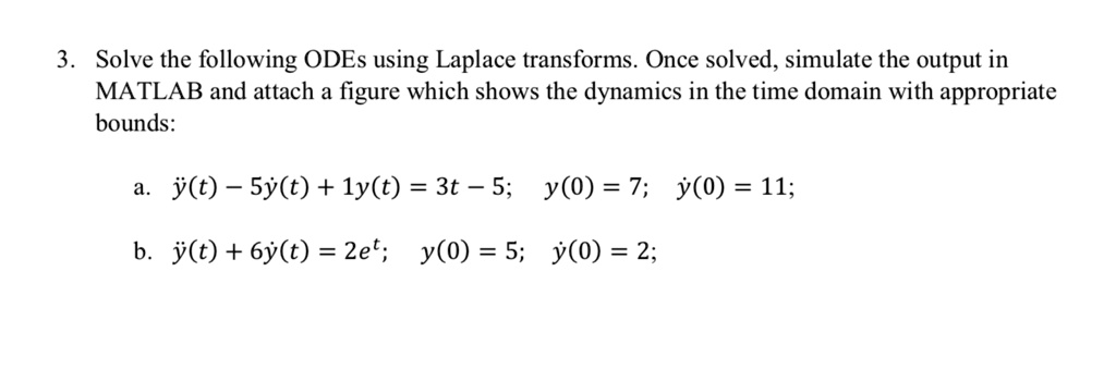 SOLVED: Solve the following ODEs using Laplace transforms. Once solved ... SOLVED: Solve the following ODEs using Laplace transforms. Once solved ...