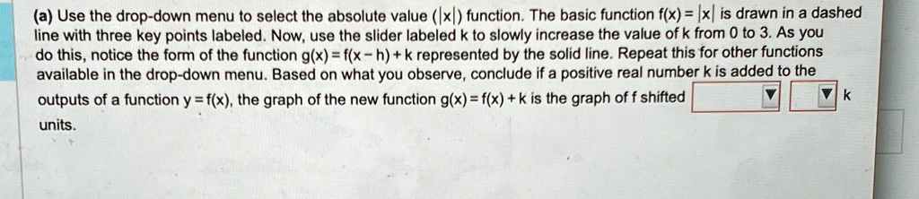 A Use The Drop Down Menu To Select The Absolute Value X Function The Basic Function Fxx Is Drawn