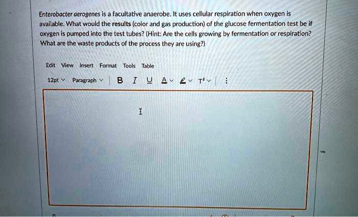 SOLVED: Enterobacter aerogenes is a facultative anaerobe. It uses ...