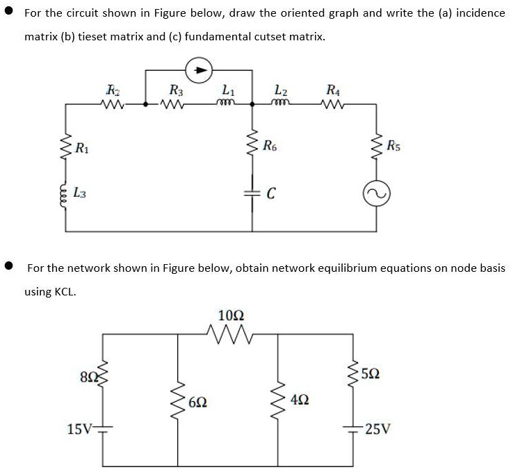 For the circuit shown in Figure below, draw the oriented graph and write the (a) incidence ...