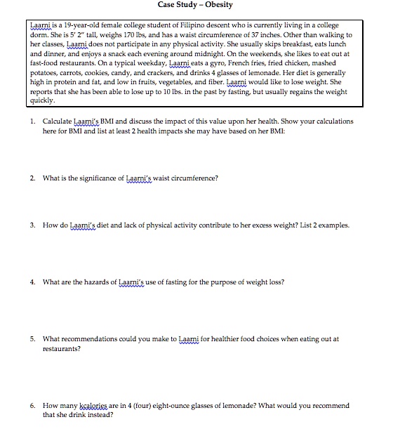 case study obesity laarni is a 19 year old female college student of ...