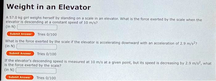 SOLVED: Weight in an Elevator A 57.0 kg girl weighs herself by standing ...