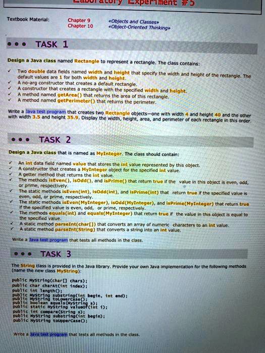 Experiment 5 Textbook Material Chapter 9 Chapter 10 Task 1 Design A Java Class Named Rectangle