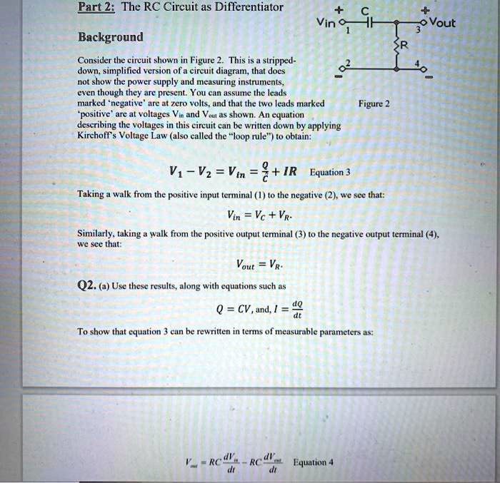 SOLVED:Part 2; The RC Circuit as Differentiator Vout Vin Background ...
