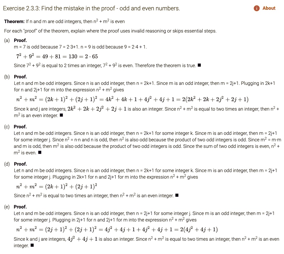 SOLVED: Exercise 2.3.3: Find the mistake in the proof odd and even numbers. About Theorem: If n ...