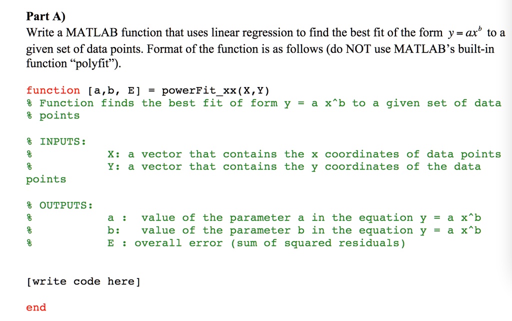 Solved Text Part A Write A Matlab Function That Uses Linear Regression To Find The Best Fit 7540