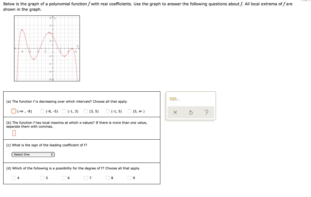 [GET ANSWER] below is the graph of polynomial function with real coefficients use the graph to ...