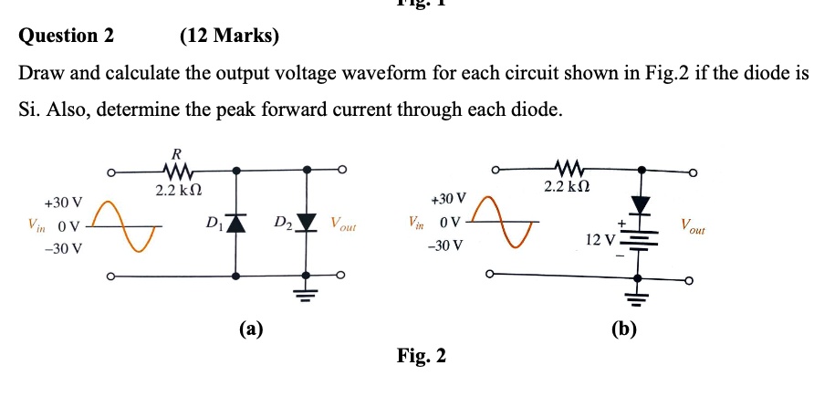 Question 2 (12 Marks) Draw and calculate the output voltage waveform for each circuit shown in ...