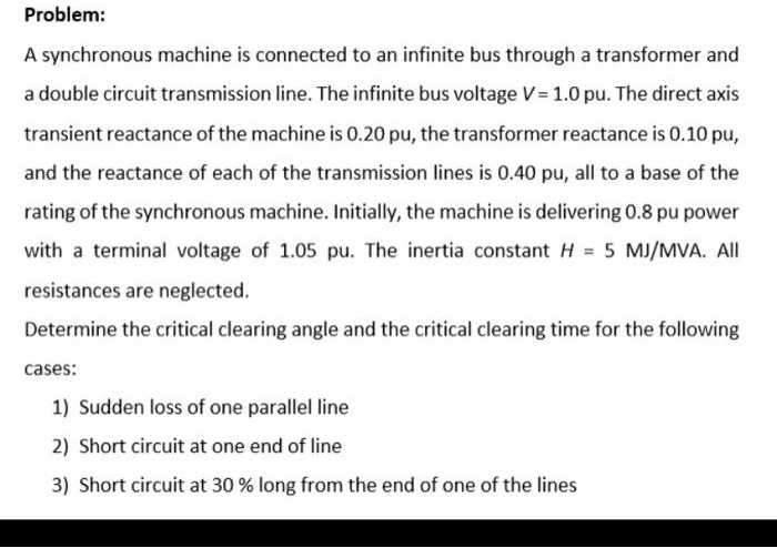 Solved A Synchronous Machine Is Connected To An Infinite Bus Through A Transformer And A Double 