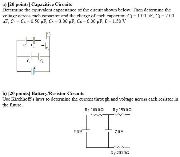 SOLVED: a) Capacitive Circuits: Determine the equivalent capacitance of the circuit shown below ...