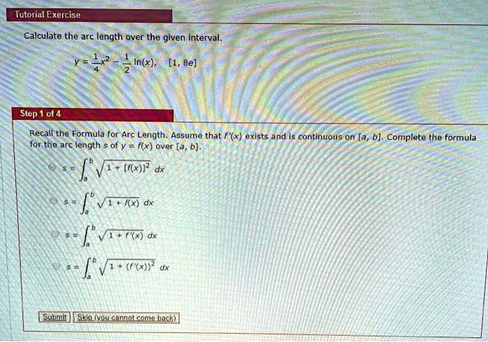 tutorial exercise calculate the arc length over the given interval inx ...
