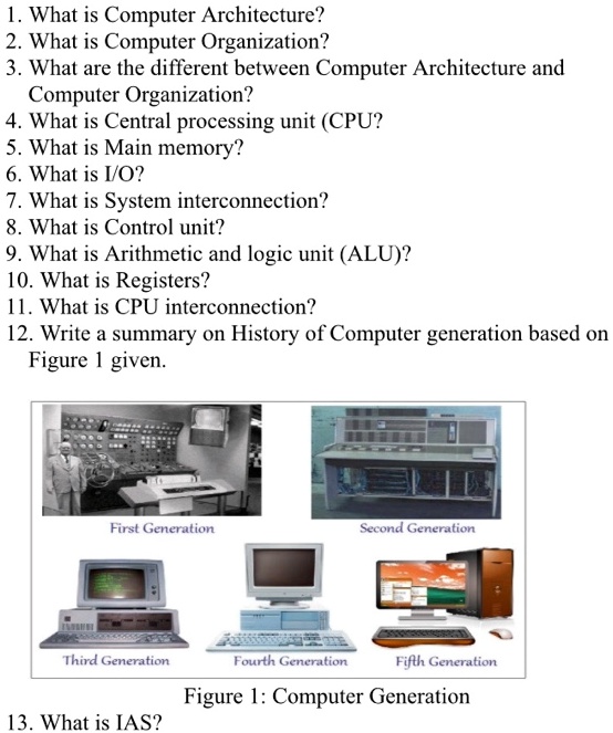 SOLVED: 1. What is Computer Architecture? 2. What is Computer Organization? 3. What are the ...