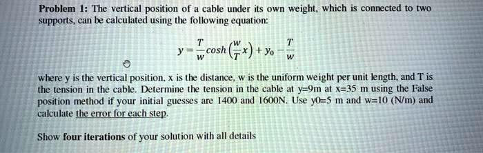 SOLVED: Problem 1: The vertical position of a cable under its own ...