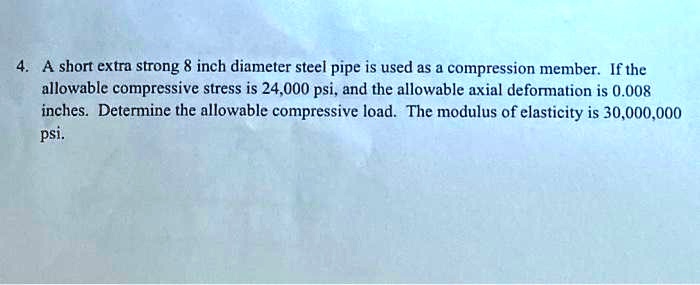 SOLVED: A short extra strong 6-inch diameter steel pipe is used as a compression member. If the ...