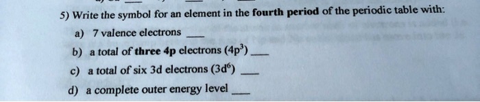 SOLVED: 5) Write the symbol for an element in the fourth period of the ...