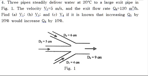4 three pipes steadily deliver water at 20c to a large exit pipe in fig ...