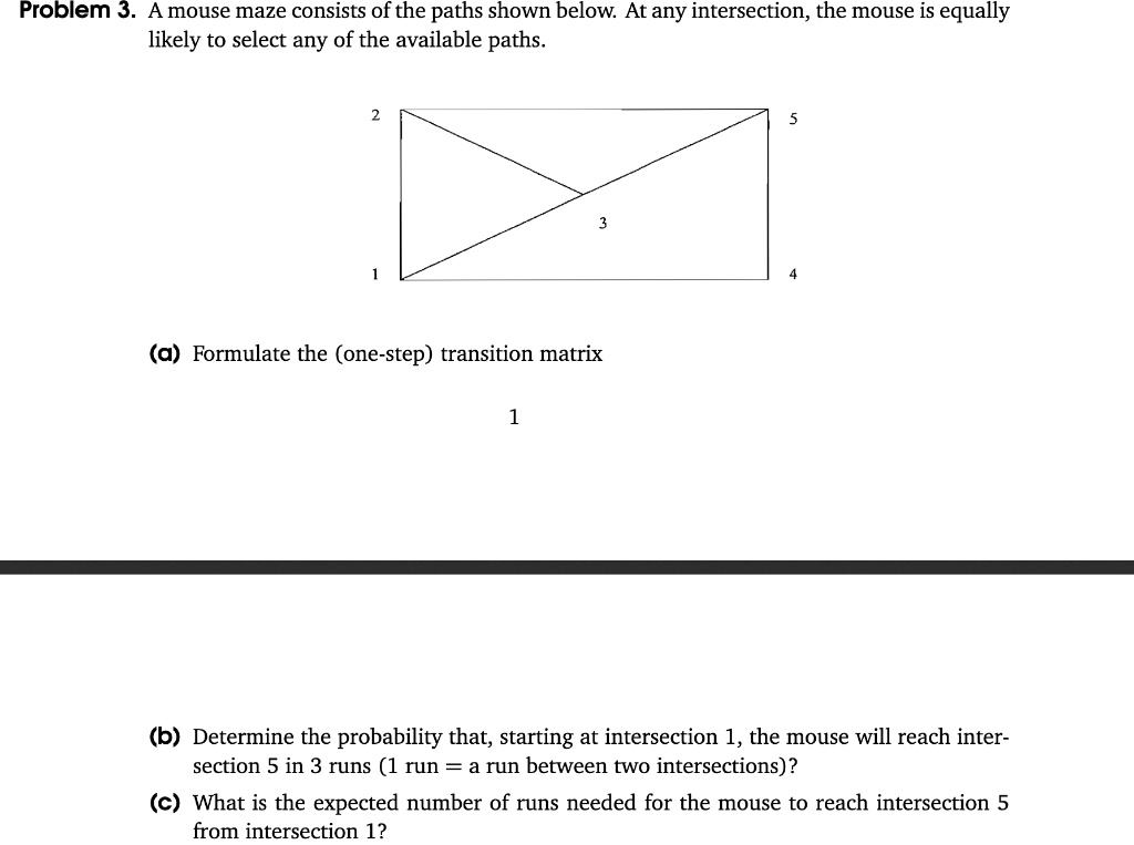 SOLVED: Problem 3: A mouse maze consists of the paths shown below. At ...