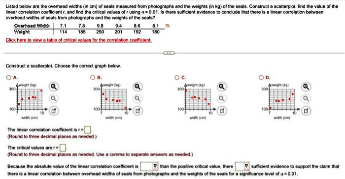 SOLVED: Listed below are the overhead widths (in cm) of seals measured from photographs and the ...