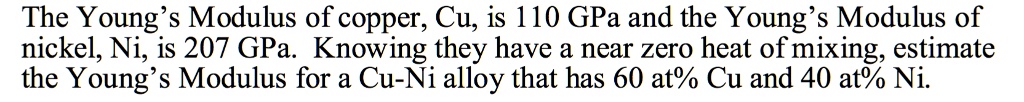 SOLVED: The Young's Modulus of copper, Cu, is 110 GPa and the Young's ...