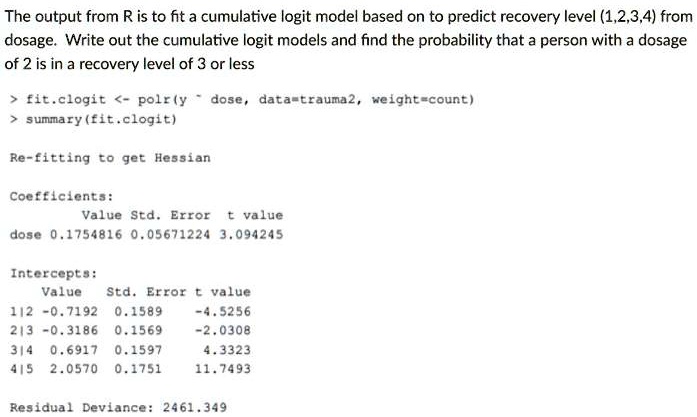 SOLVED: The output from R is to fit a cumulative logit model based on ...