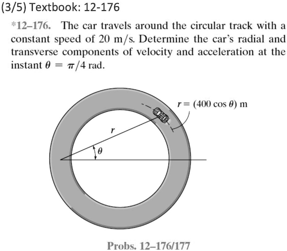 SOLVED: 3/5)Textbook:12-176 *12-176.The car travels around the circular ...