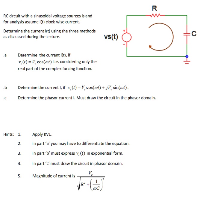 RC circuit with a sinusoidal voltage sources is and for analysis assume ...