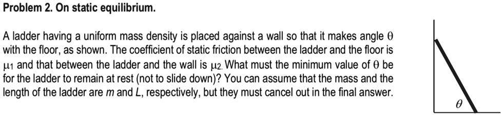 Problem 2. On static equilibrium. A ladder having a uniform mass ...