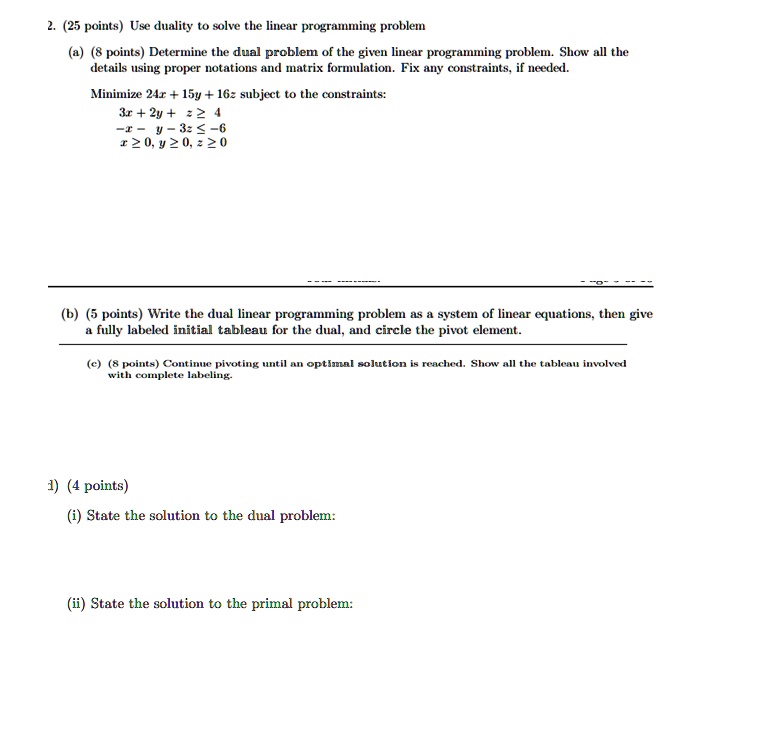 Solved Text 25 Points Use Duality To Solve The Linear Programming Problem 8 Points 0665