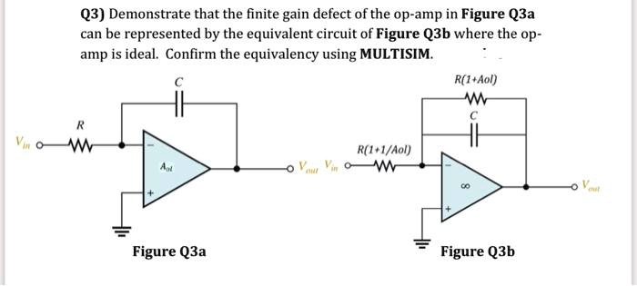 SOLVED: Q3) Demonstrate that the finite gain defect of the Op-amp in Figure Q3a can be ...