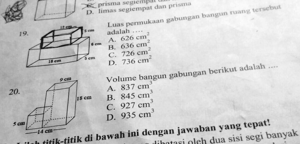 SOLVED: Poin Lumayan Jawab Lah Pelajaran Kls 6 MTK Tentang Bangun RuangKURANG JELAS GAMBARNYA ...
