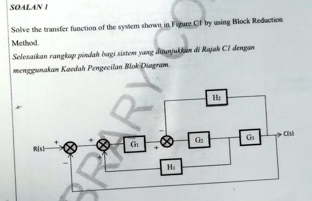 SOALAN 1 Solve the transfer function of the system shown in Figure C1 ...