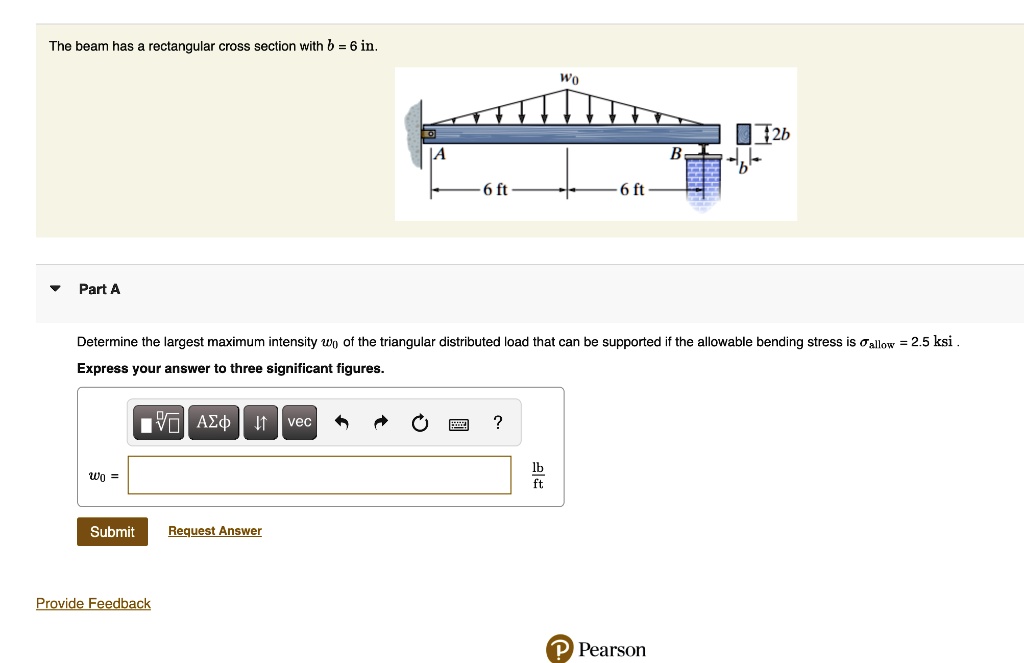 SOLVED: The beam has a rectangular cross section with b = 6 in. 12b ...