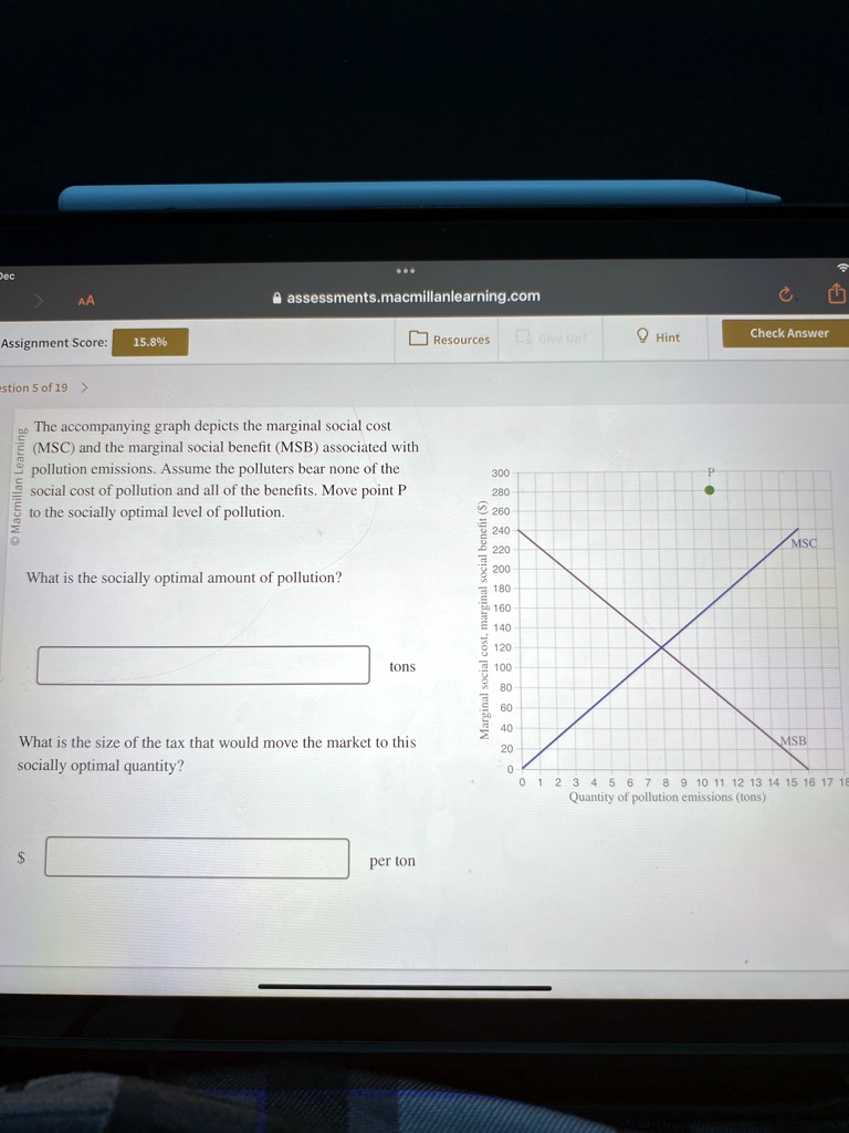 SOLVED: The accompanying graph depicts the marginal social cost (MSC ...
