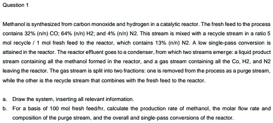 SOLVED: Question 1 Methanol is synthesized from carbon monoxide and ...