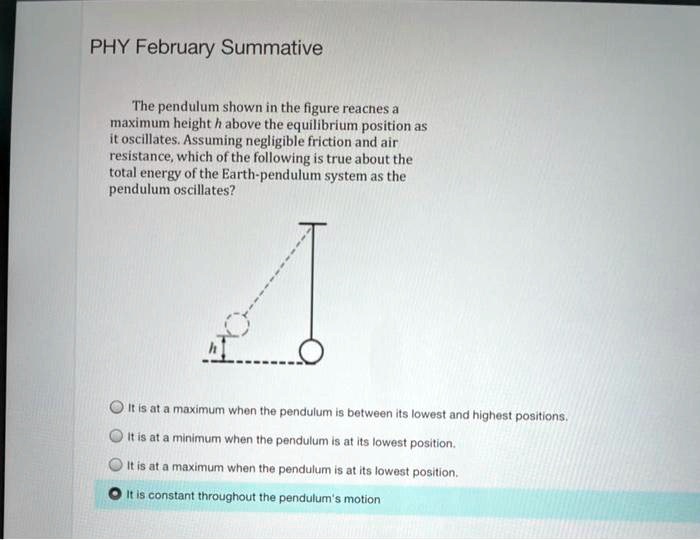 SOLVED: The pendulum shown in the figure reaches a maximum height h ...