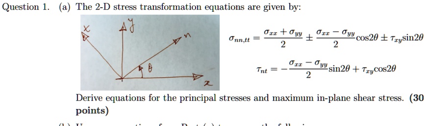 SOLVED: The 2-D stress transformation equations are given by: Derive ...