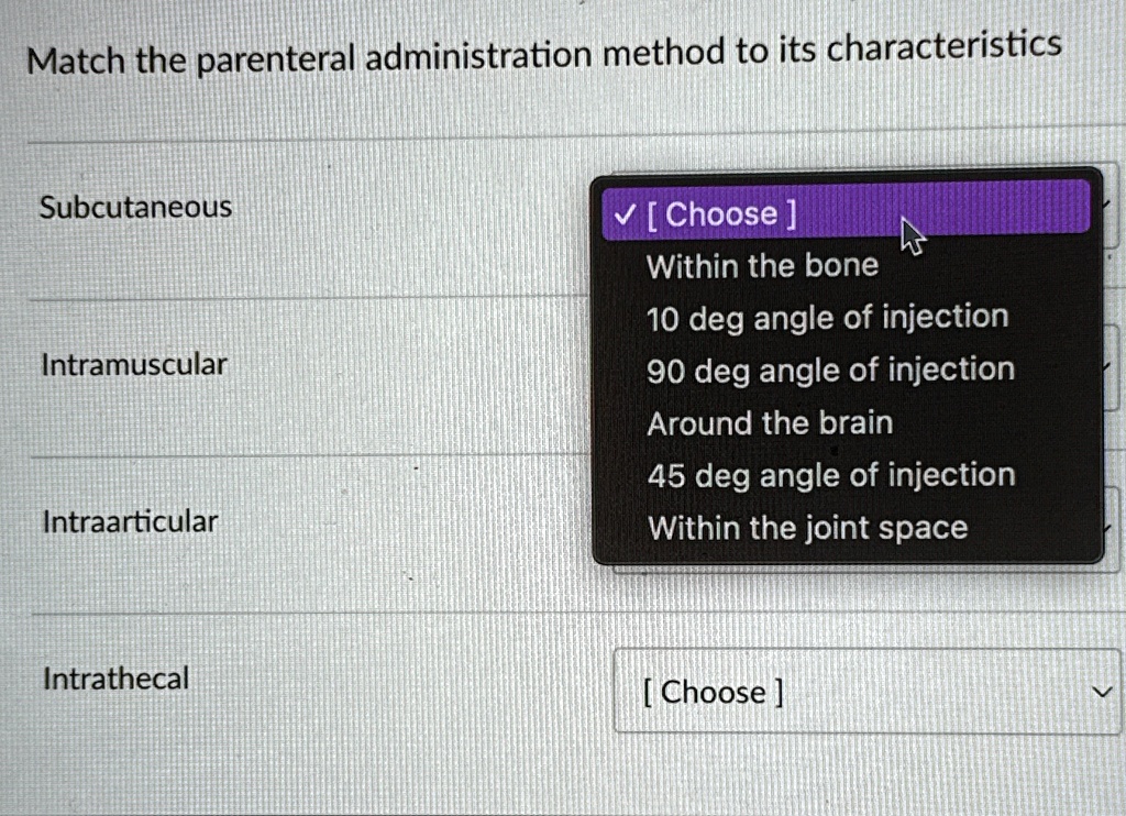 [GET ANSWER] match the parenteral administration method to its ...
