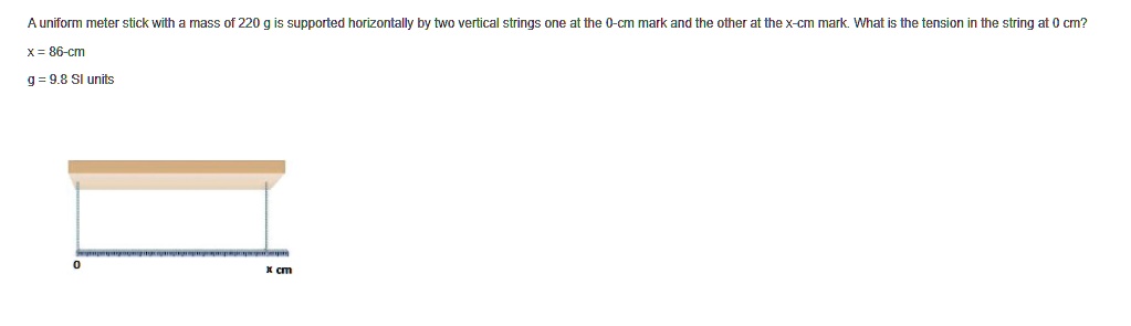 SOLVED: A uniform meter stick with a mass of 220 g is supported horizontally by two vertical ...