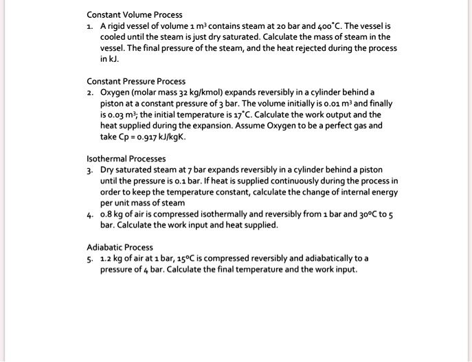 Constant Volume Process 1. A rigid vessel of volume 1 m³ contains steam ...