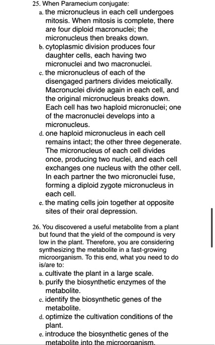 SOLVED: 25. When Paramecium conjugate: the micronucleus in each cell ...