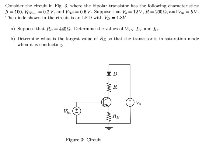 SOLVED: Consider the circuit in Fig. 3, where the bipolar transistor ...