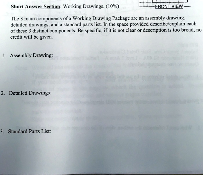 SOLVED: FRONT VIEW The three main components of a Working Drawing ...
