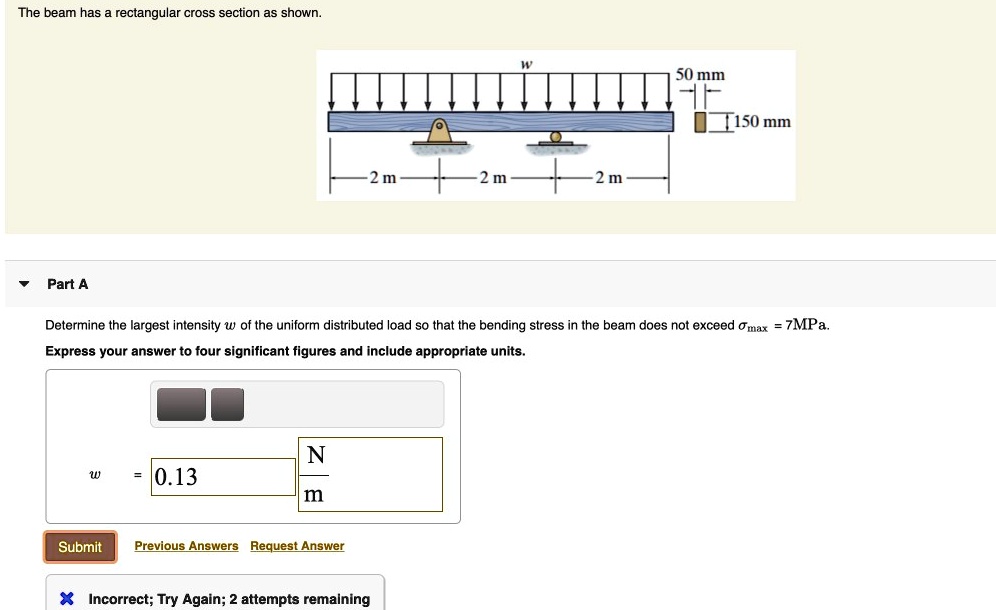SOLVED: The beam has a rectangular cross section as shown. The beam has ...
