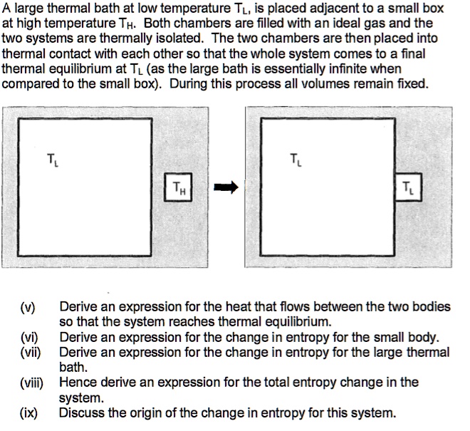 SOLVED: A large thermal bath at low temperature TL, is placed adjacent to a small box at high ...