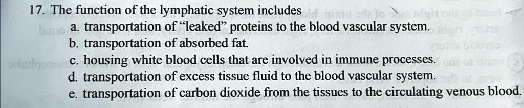 17 the function of the lymphatic system includes a transportation of ...