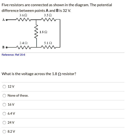 five resistors are connected as shown in the diagram the potential difference between points a ...