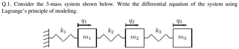 SOLVED: Q.1. Consider the 3-mass system shown below. Write the differential equation of the ...
