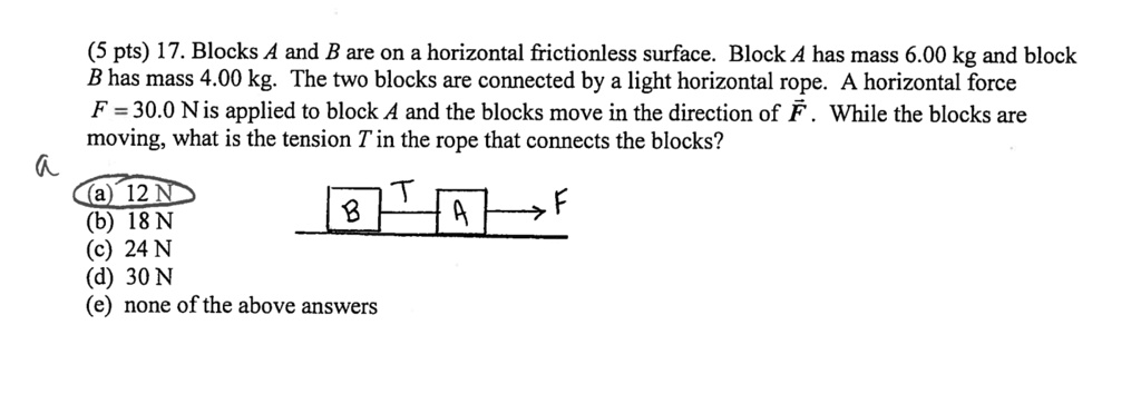 5 pts 17 blocks a and b are on a horizontal frictionless surface block a has mass 600 kg and ...