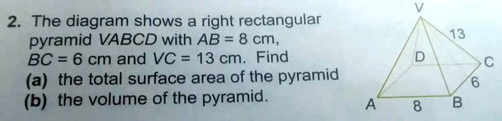 SOLVED: 2. The diagram shows a right rectangular pyramid VABCD with AB ...